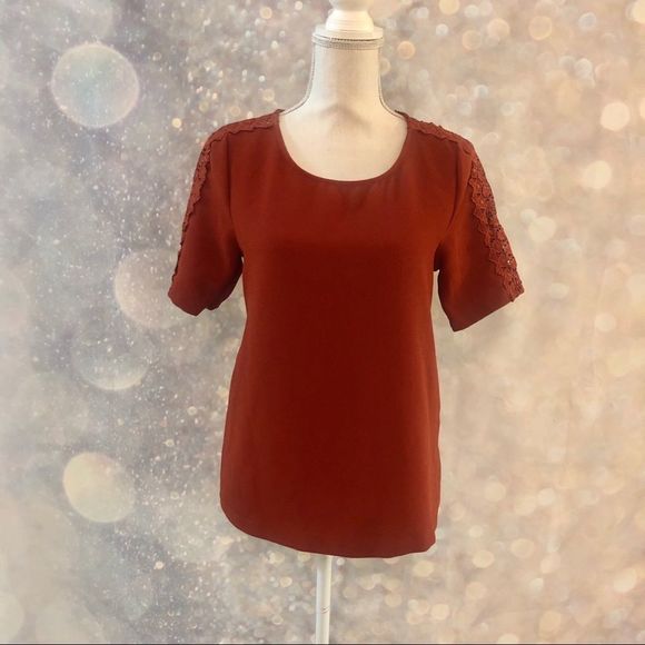 Everly | Tops | Everly Rustcolored Top With Crochet Detail | Poshmark